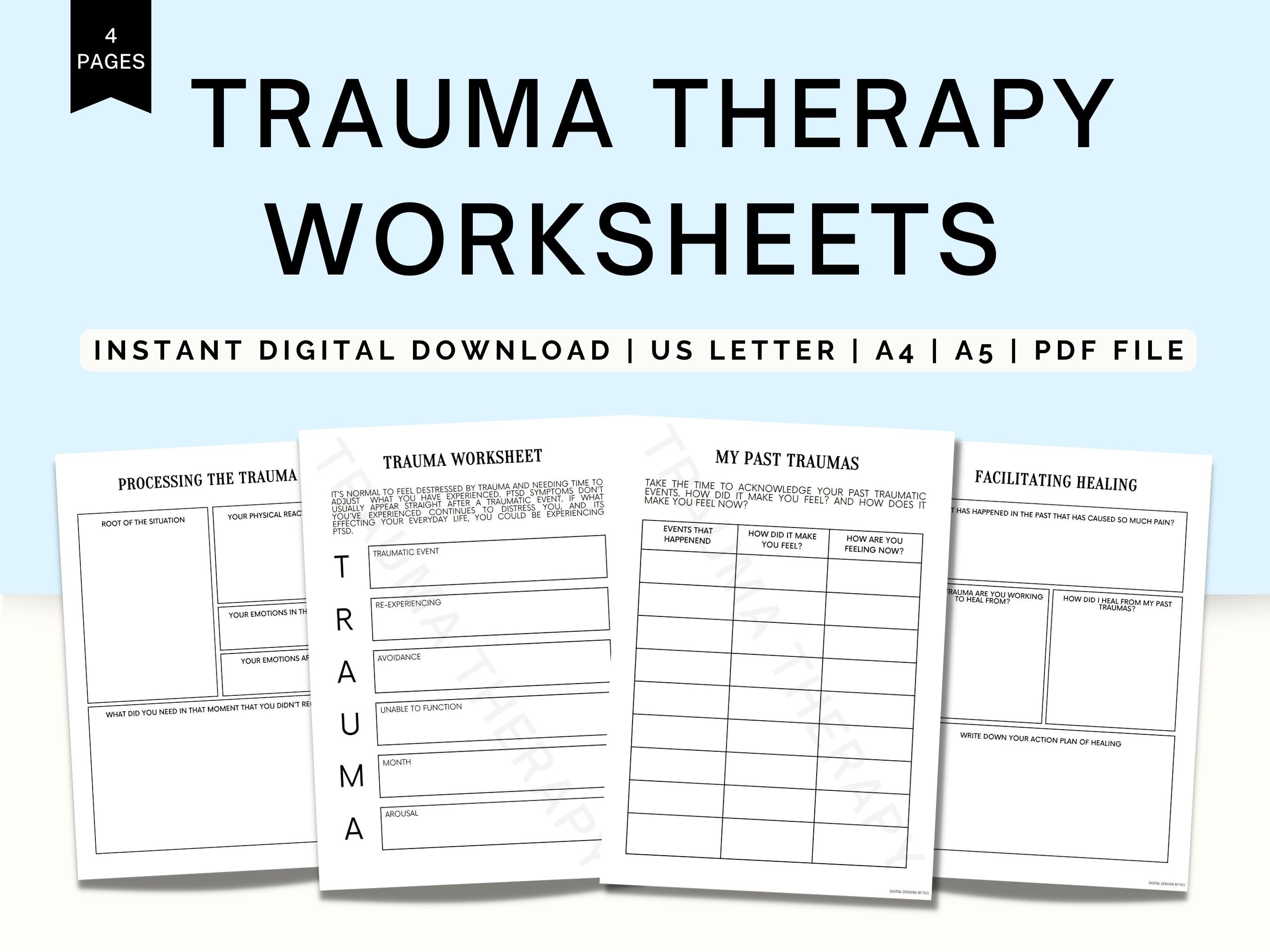 Trauma Therapy Worksheets, Trauma Workbook, Trauma Therapy, Trauma Journal, PTSD Journal, Self ...