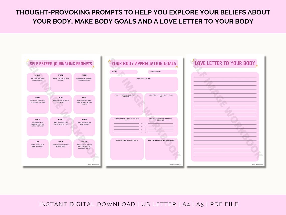 Body Image Worksheet, Body Positivity Workbook, Therapy Worksheet, Self ...