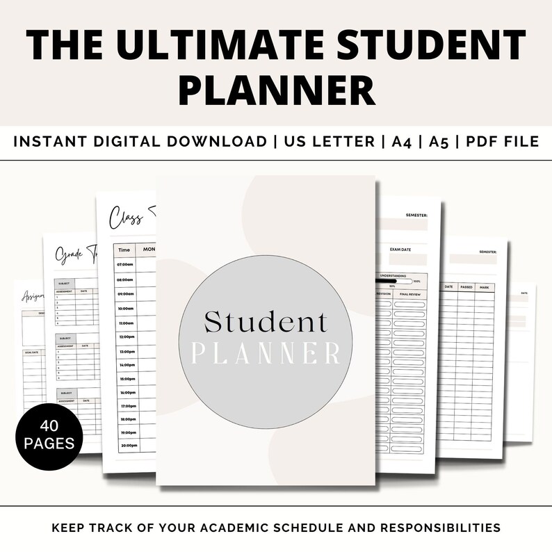 Student Planner Printable, Study Planner, School, College, Academic ...