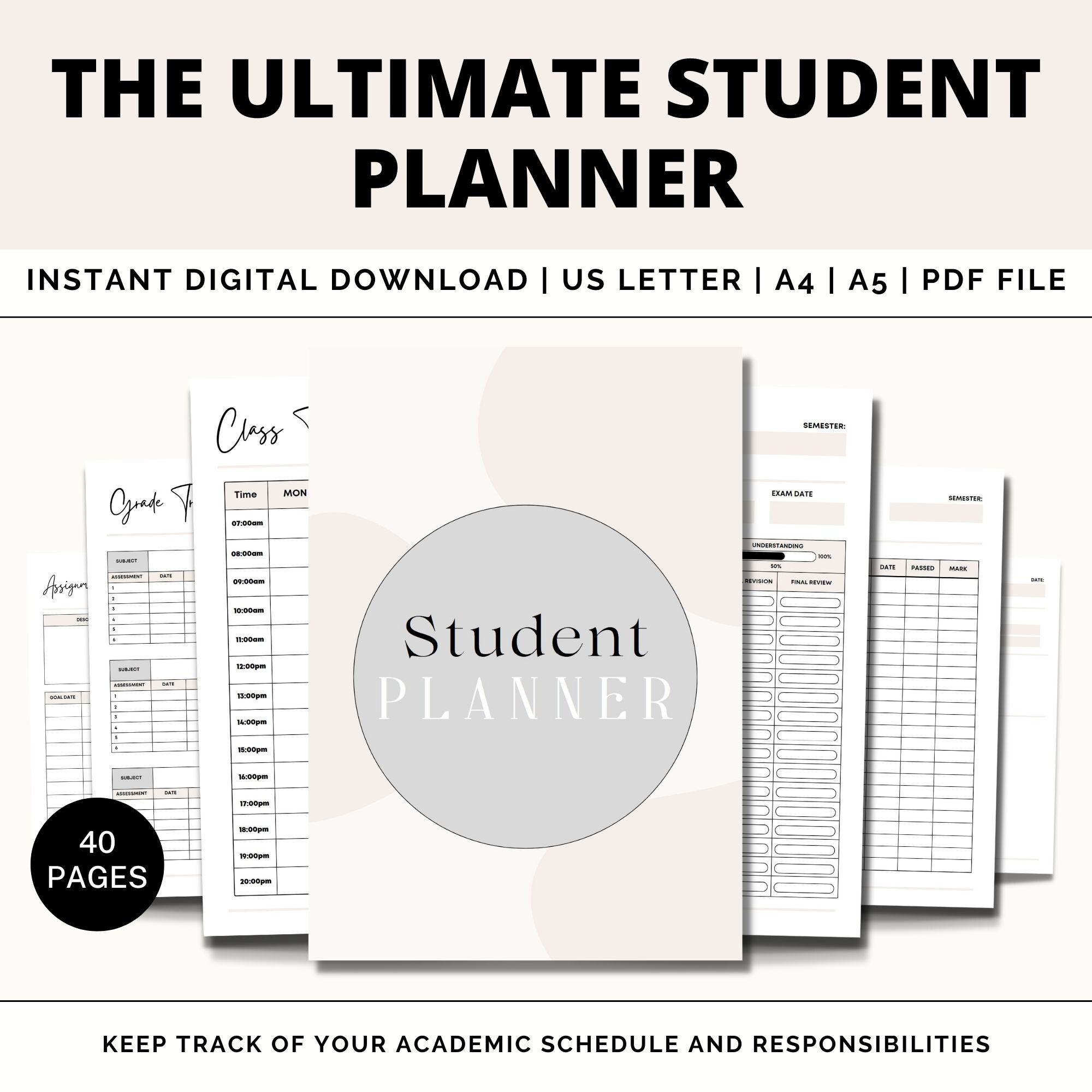 Student Planner Printable, Study Planner, School, College, Academic ...