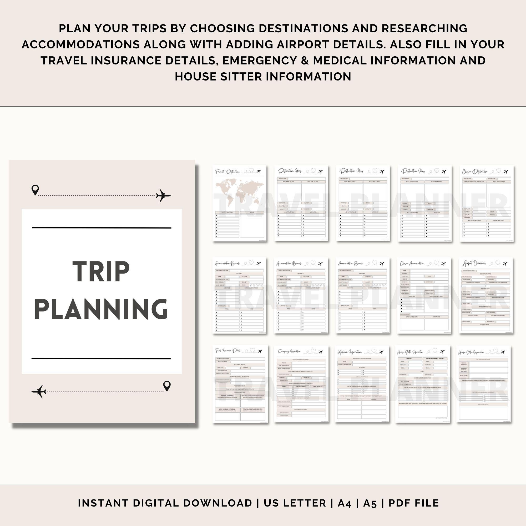 Ultimate Travel Planner Printable, Trip Itinerary, Packing List, Travel ...