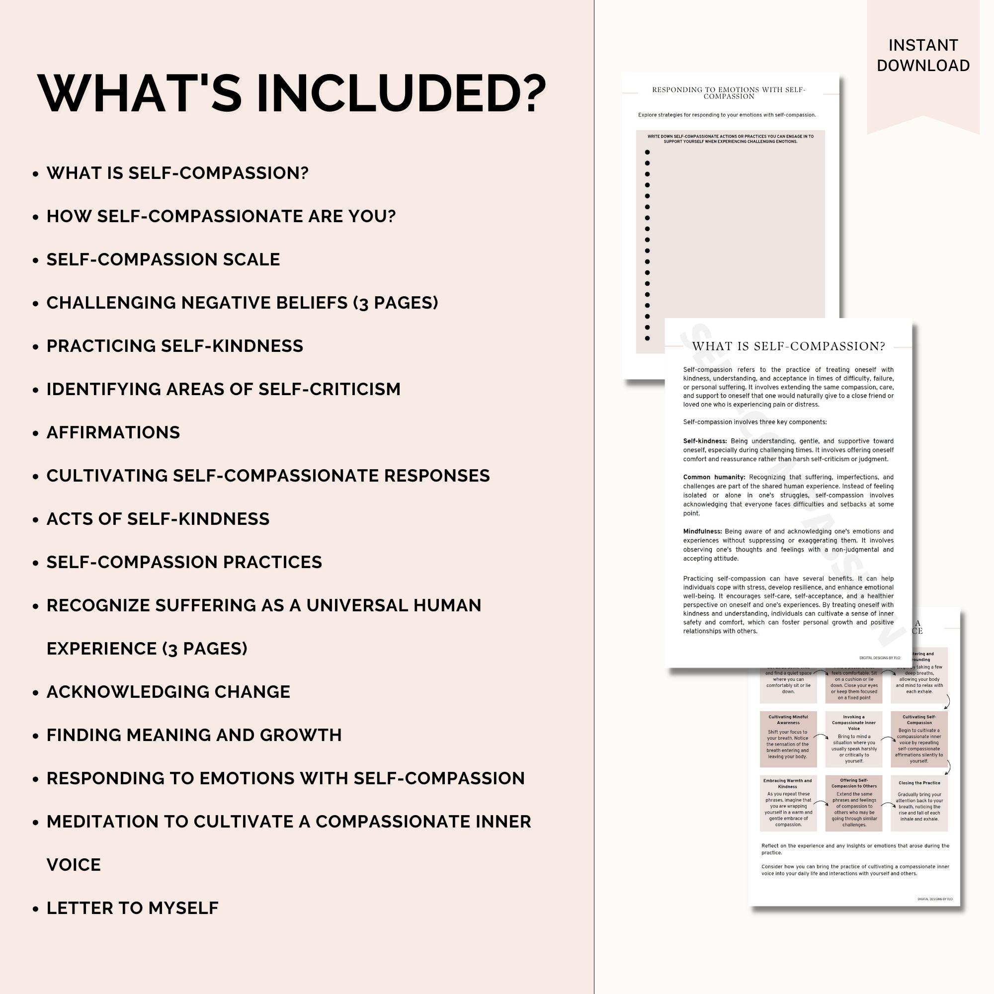 Self-compassion Workbook Printable, Self Care Journal, Therapy ...