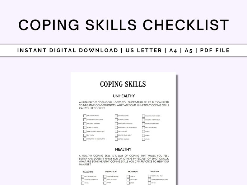 Coping Skills Checklist for Managing Stress and Anxiety, Therapy ...
