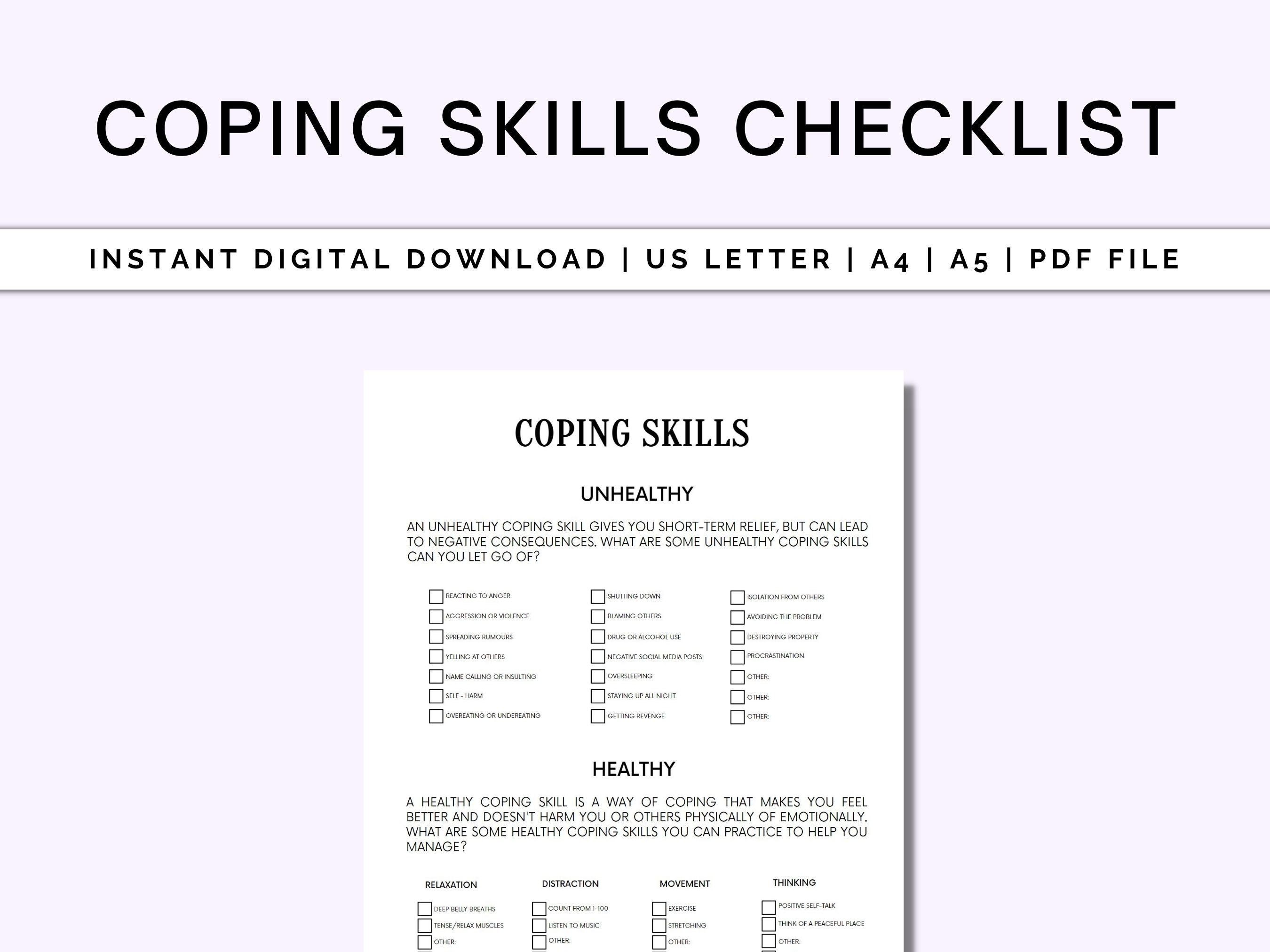 Coping Skills Checklist for Managing Stress and Anxiety, Therapy ...