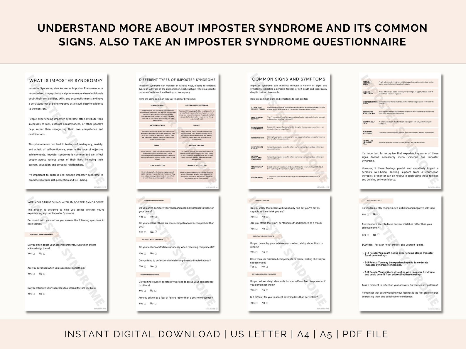 Imposter Syndrome Worksheets, Self Sabotage Workbook, Overcome ...