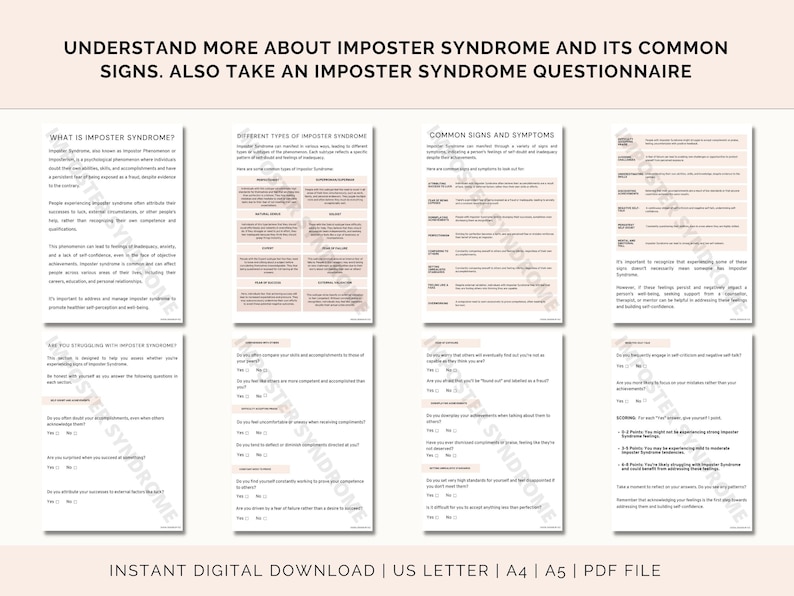Imposter Syndrome Worksheets Self Sabotage Workbook Overcome - Etsy