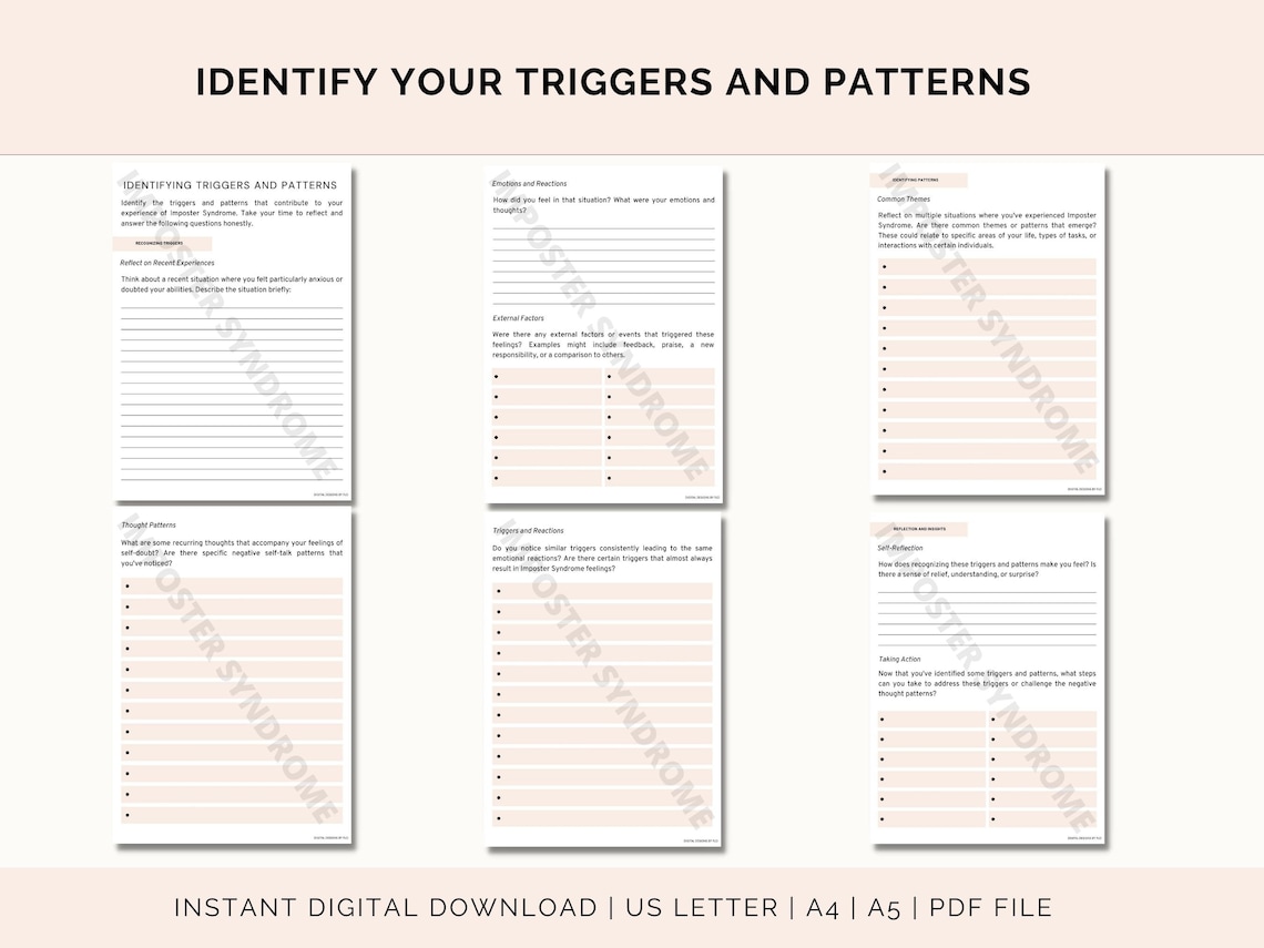 Imposter Syndrome Worksheets, Self Sabotage Workbook, Overcome ...