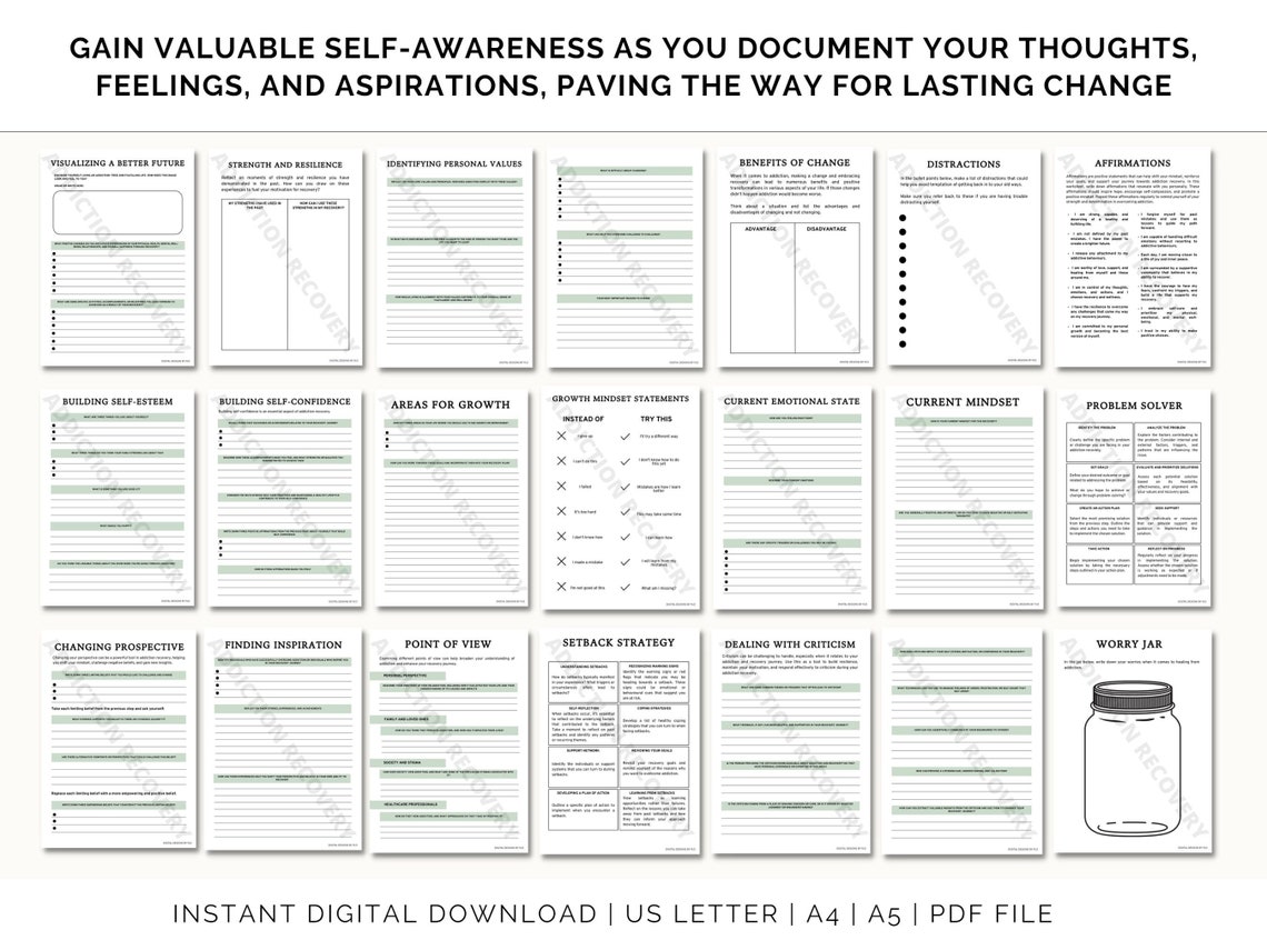 Addiction Recovery Worksheets Printable, Addiction Recovery Journal ...