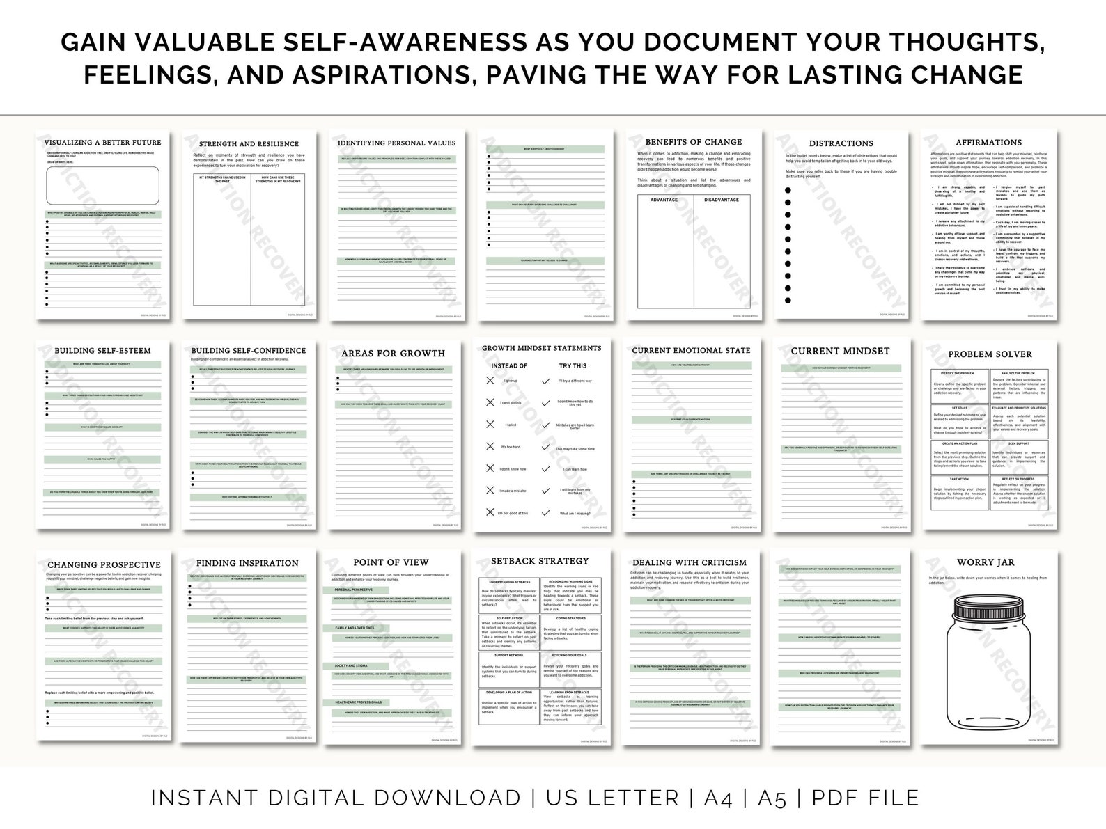 Addiction Recovery Worksheets Printable, Addiction Recovery Journal ...