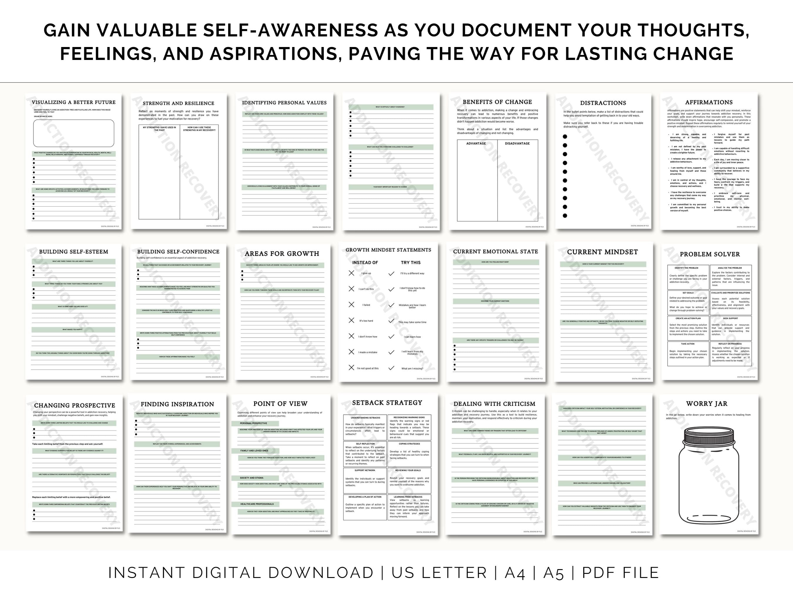 Addiction Recovery Worksheets Printable, Addiction Recovery Journal ...