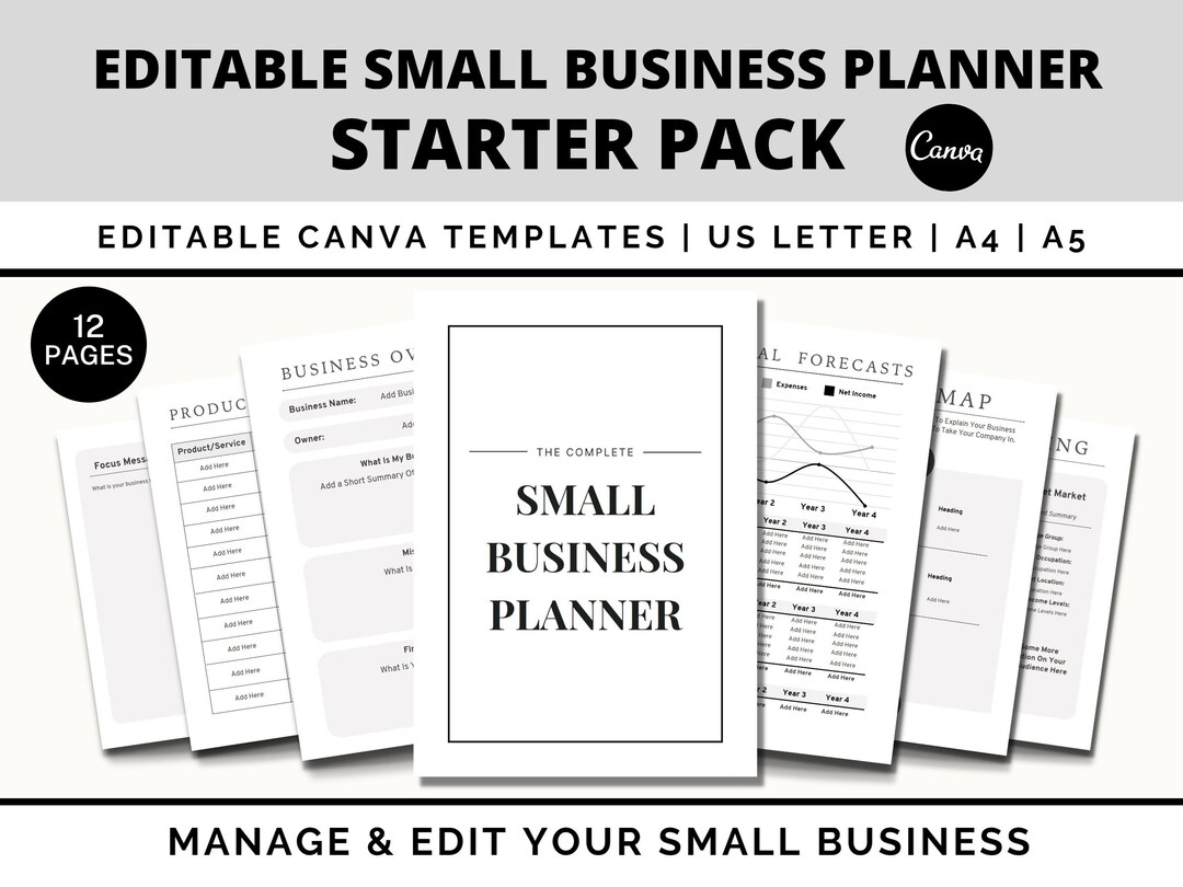 Small Business Planner Template, Editable Business Plan, Modern Minimal ...