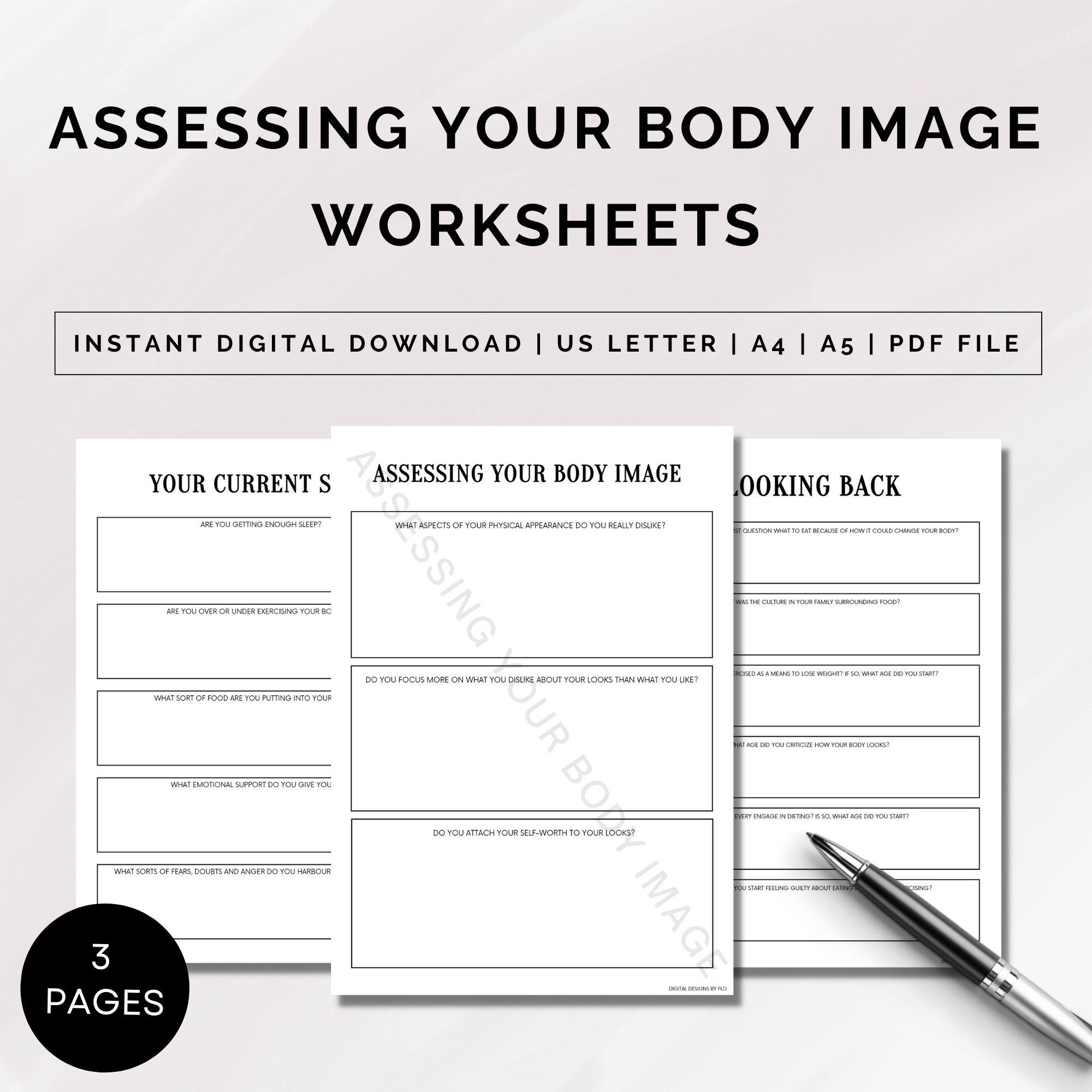 Body Image Worksheets, Body Positivity Workbook, Therapy Worksheet ...