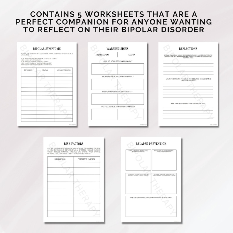 Bipolar Therapy Worksheets, Bipolar Journal Printable, Bipolar Disorder, Anxiety, Bipolar ...