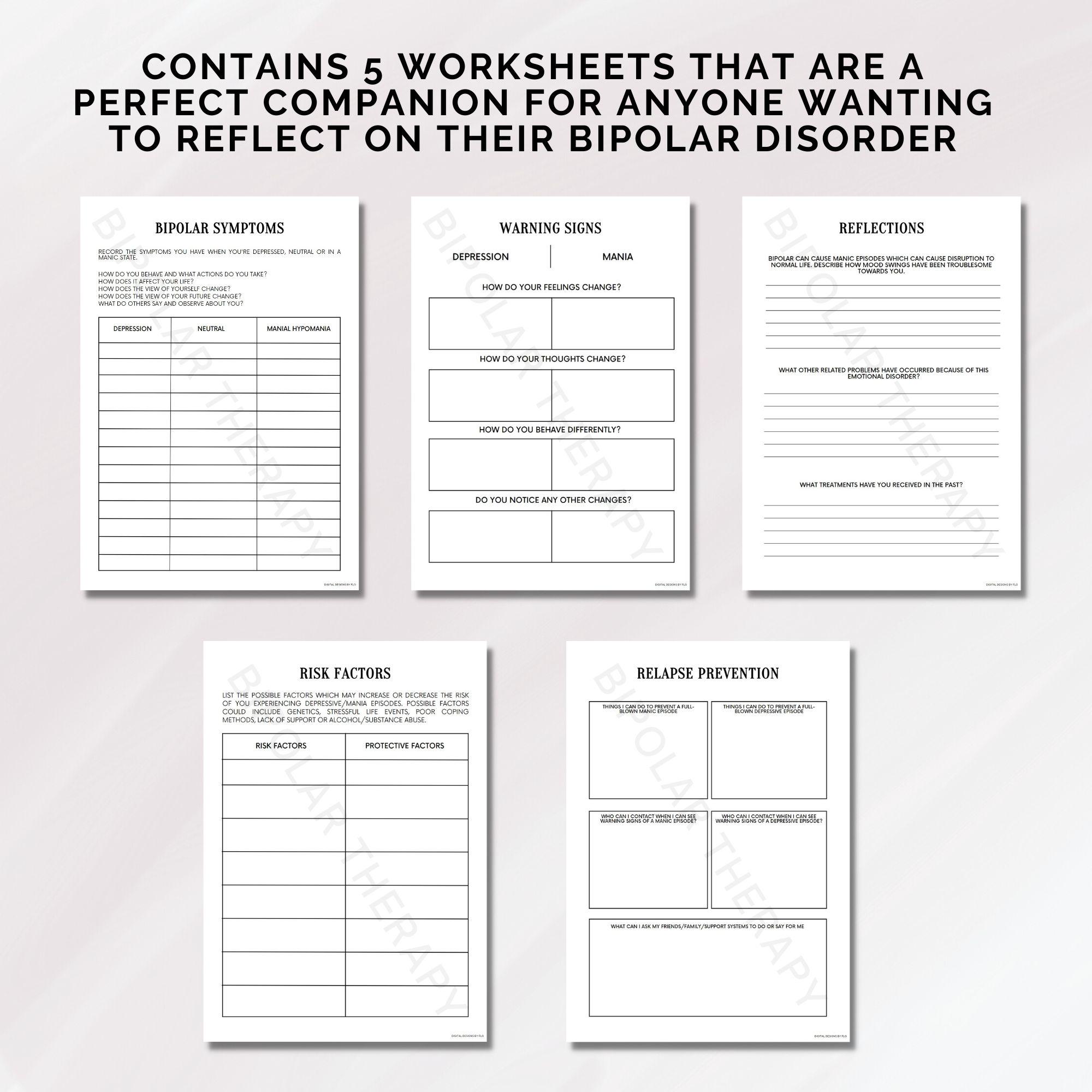 Bipolar Therapy Worksheets, Bipolar Journal Printable, Bipolar Disorder ...