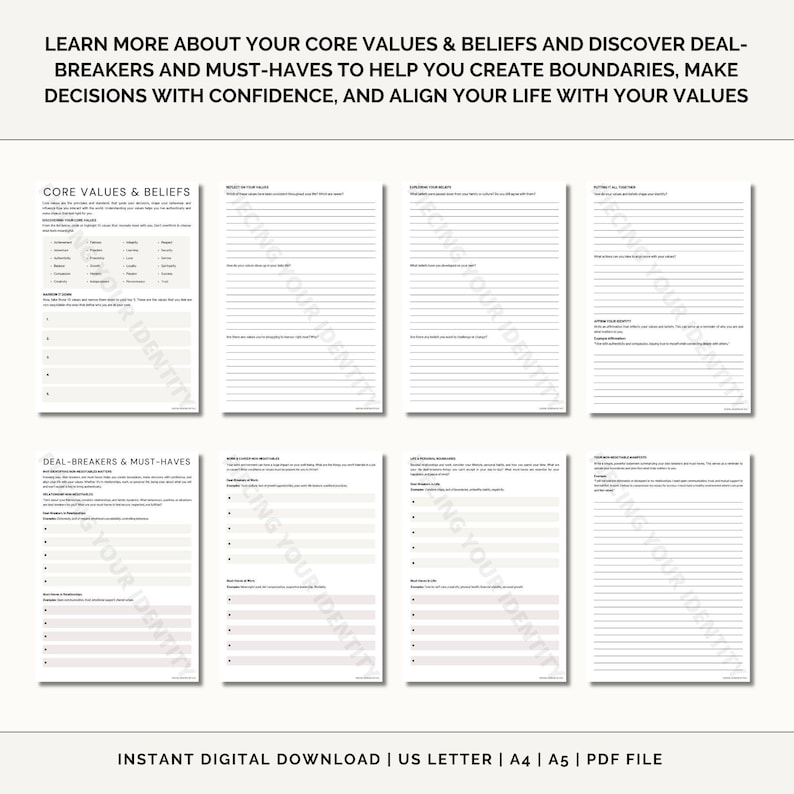 Self Discovery Journal, Identity Workbook, Growth, Self Awareness, Self ...