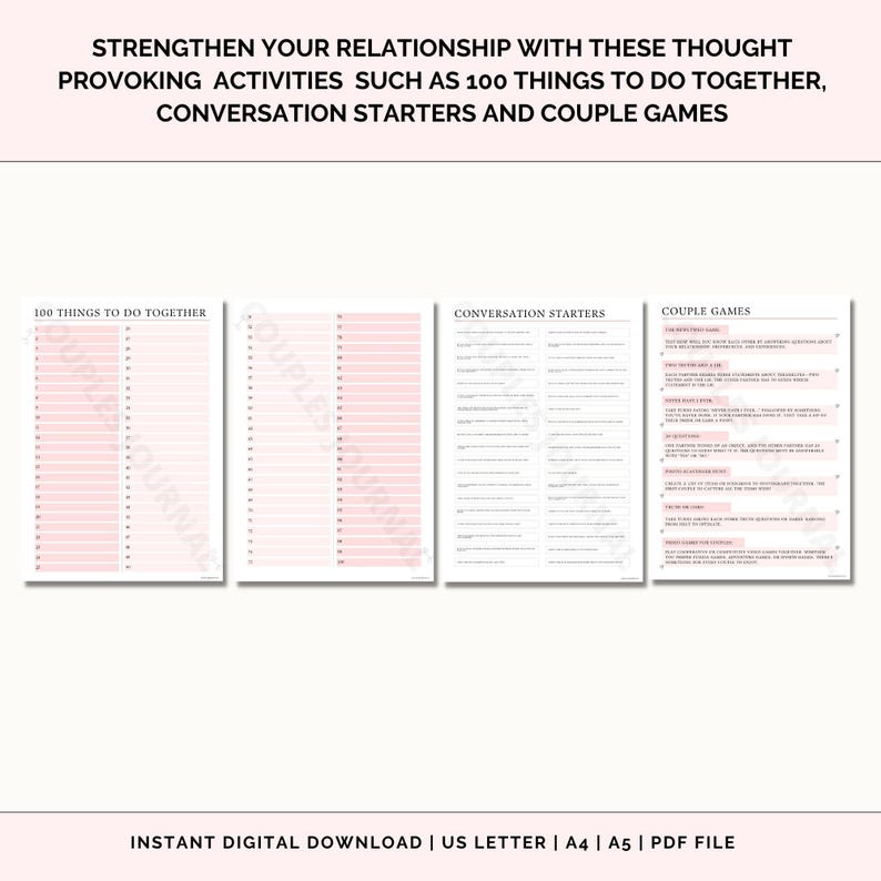 Printable Couple Journal, Relationship Planner, Relationship Goals ...