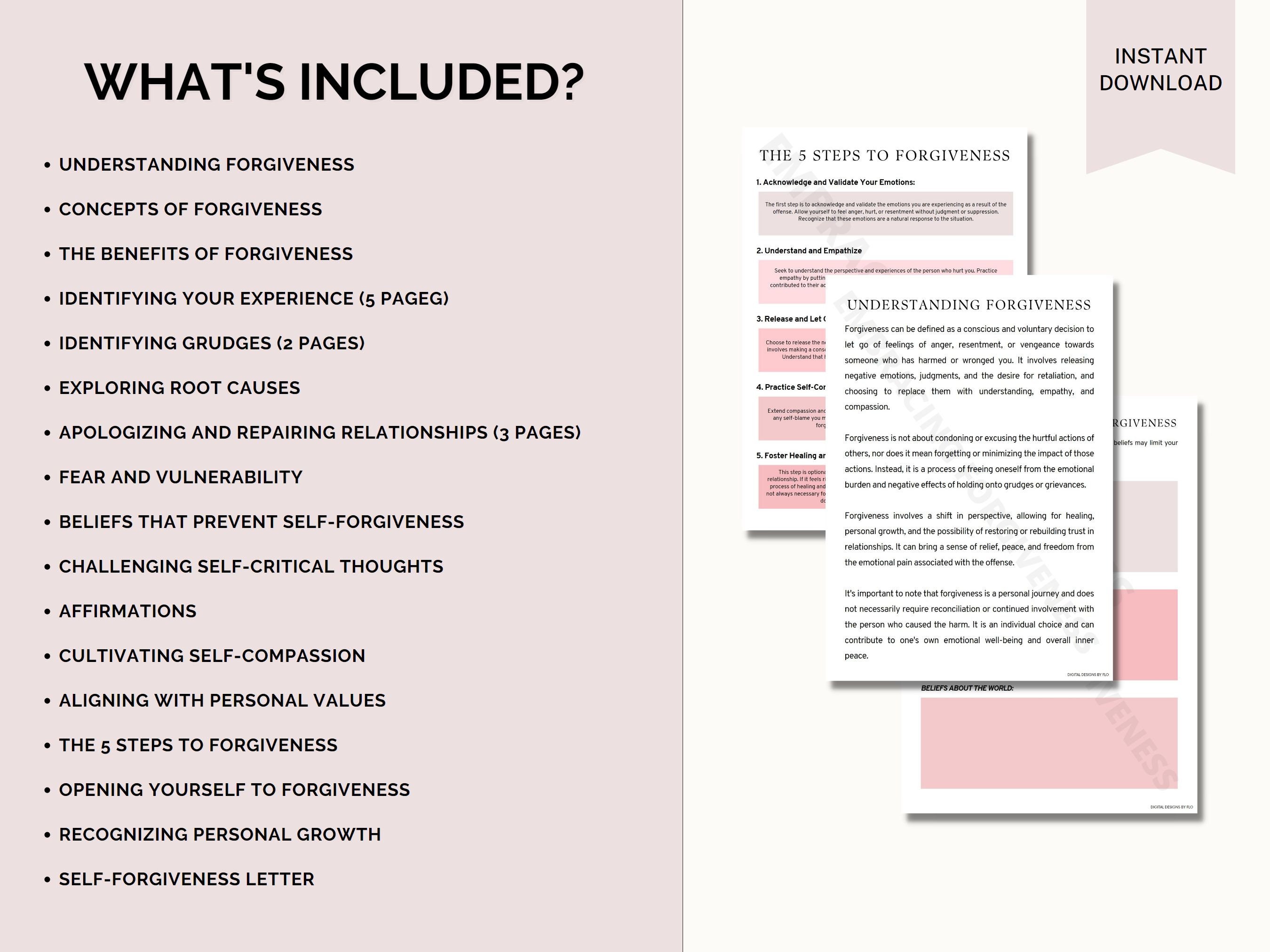 Forgiveness Workbook Printable, Forgiveness Worksheet, Forgiveness ...