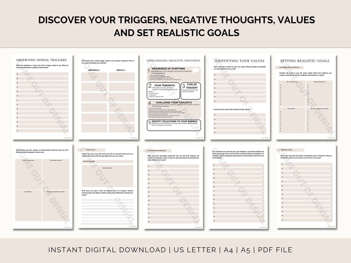 Managing Denial Workbook, Boundaries Workbook, Self Help, CBT Coping ...