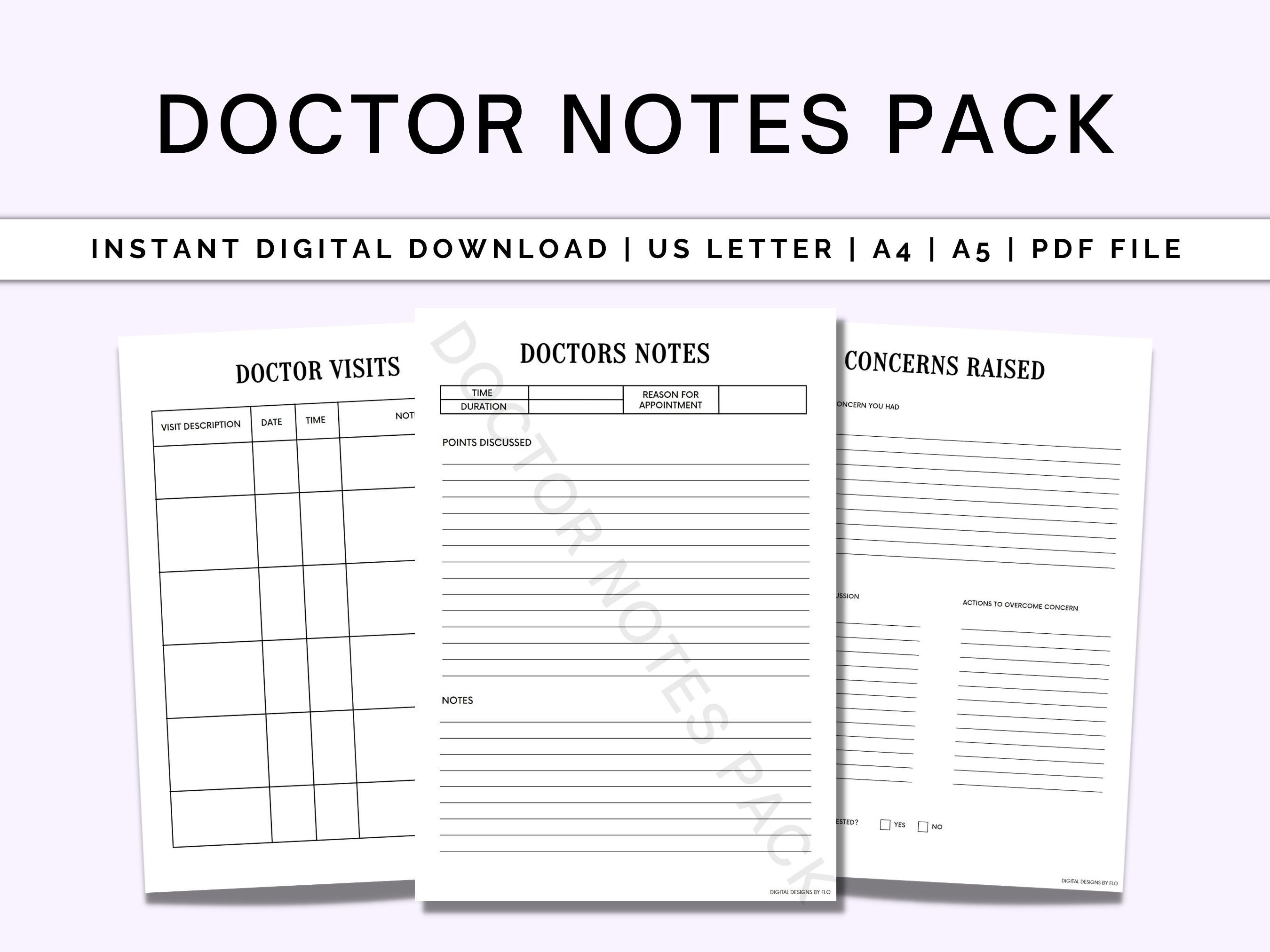 Printable Doctor Visit Note Sheets, Medical Notes, Doctor Appointments ...