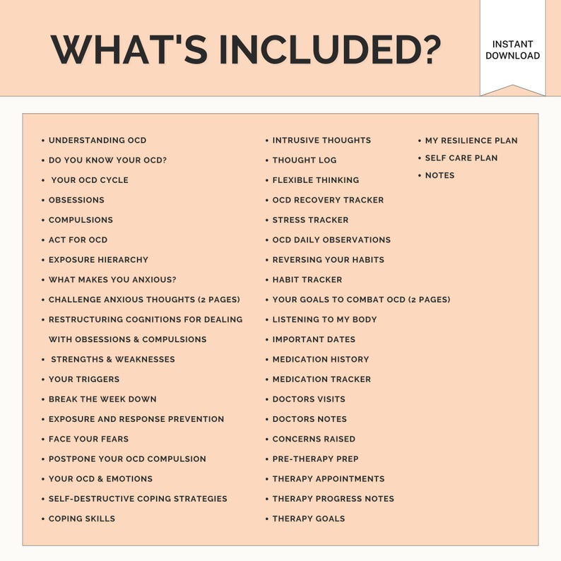 OCD Workbook, OCD Therapy Planner Printable, Obsessive Compulsive ...