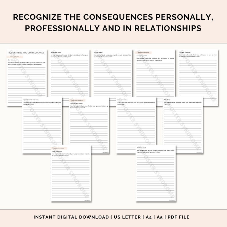 Imposter Syndrome Worksheets, Self Sabotage Workbook, Overcome ...