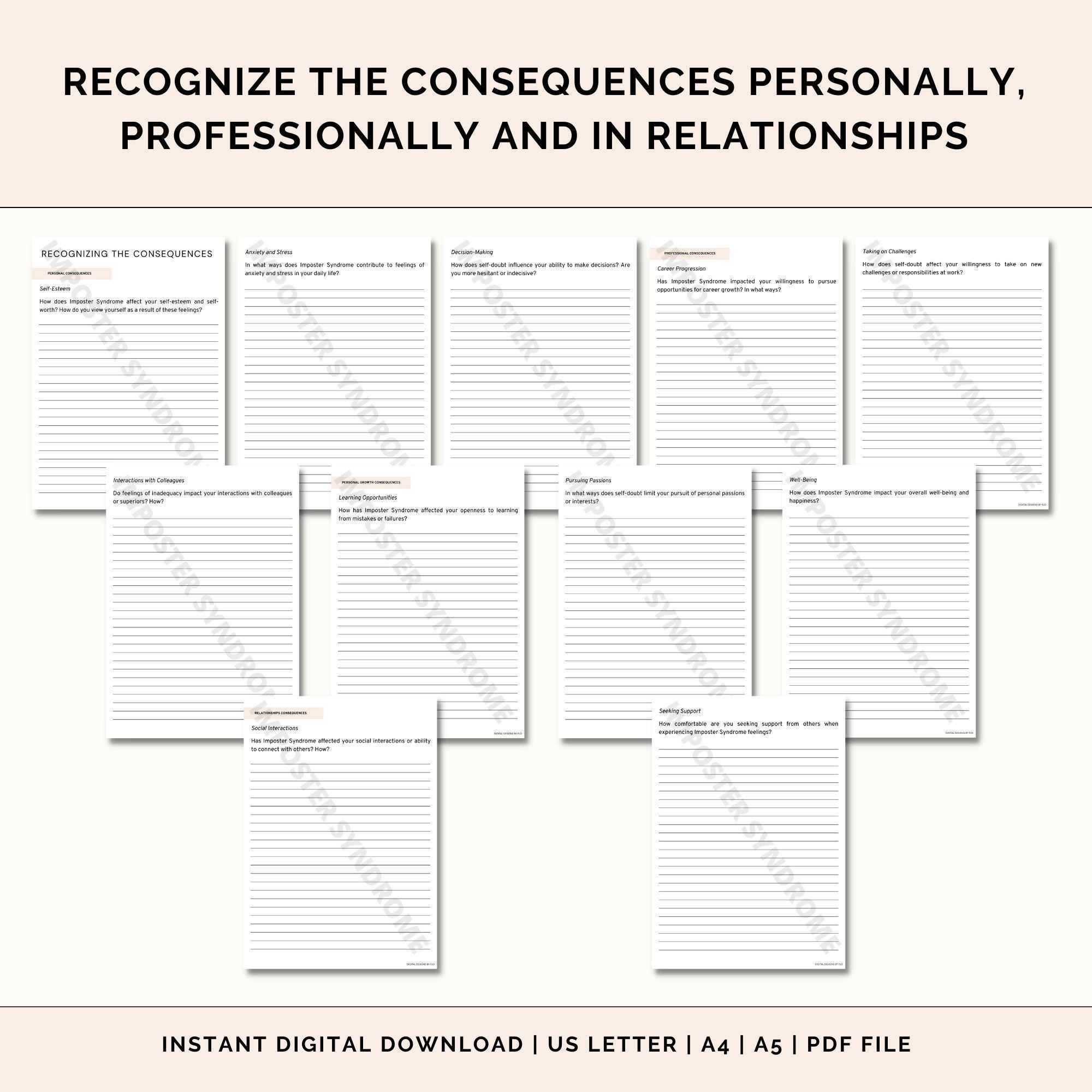 Imposter Syndrome Worksheets, Self Sabotage Workbook, Overcome ...