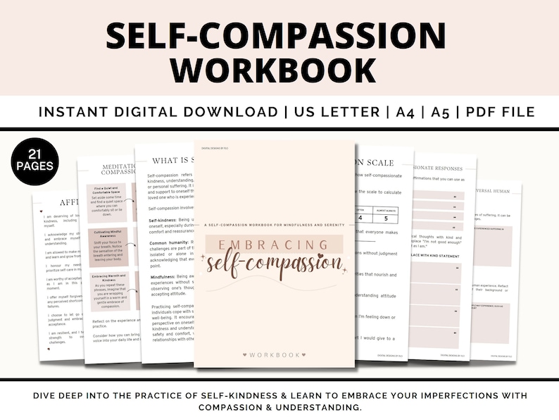 Self-compassion Workbook Printable, Self Care Journal, Therapy ...