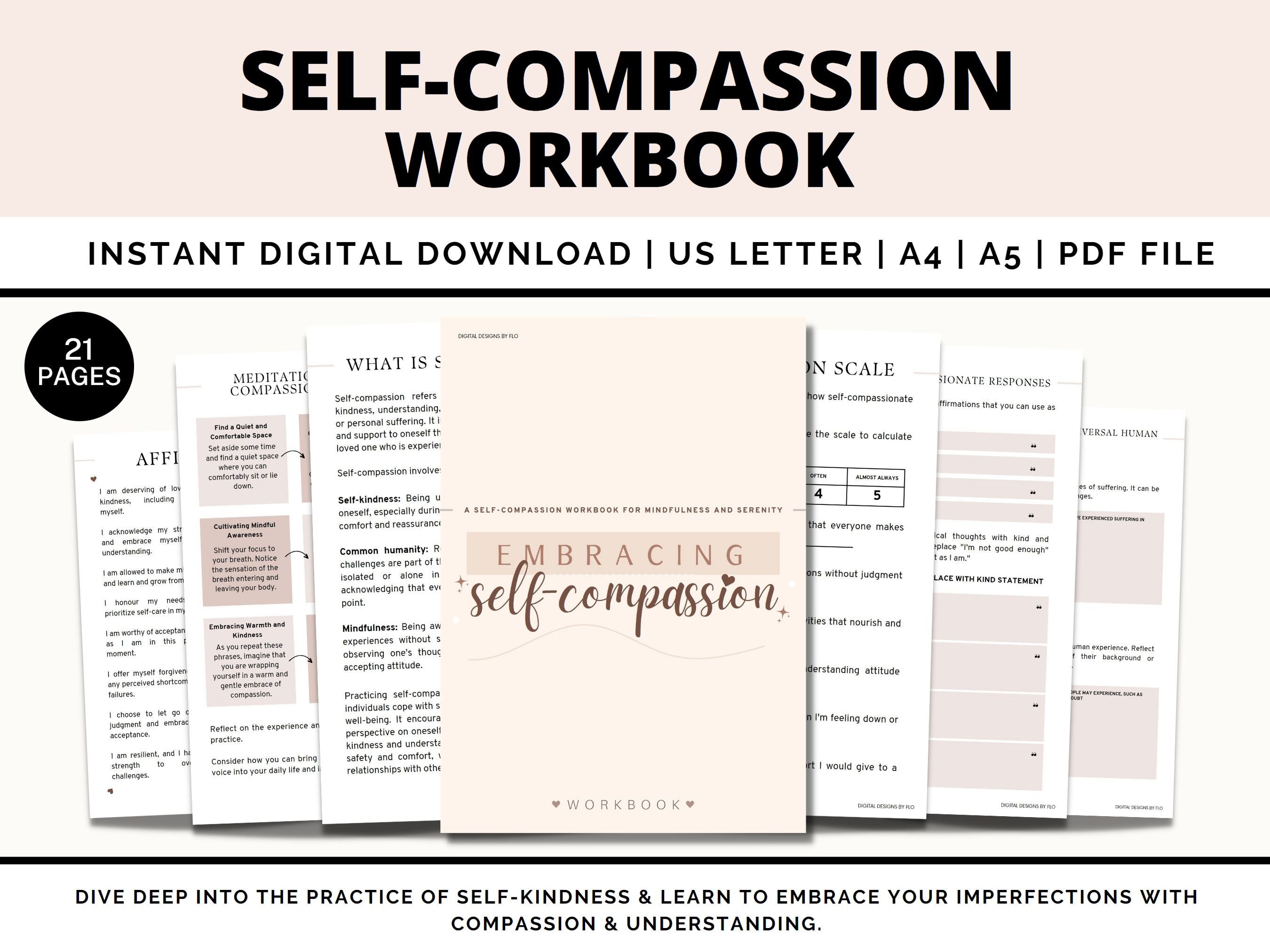 Self-compassion Workbook Printable, Self Care Journal, Therapy ...