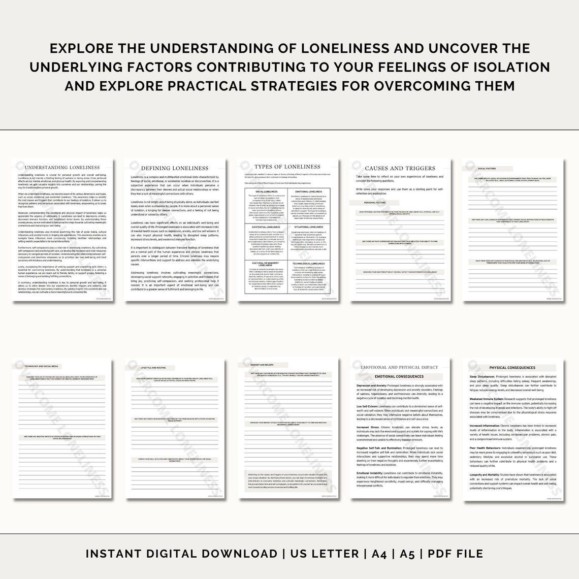 Overcome Loneliness Workbook Printable, Dealing With Loneliness, People ...