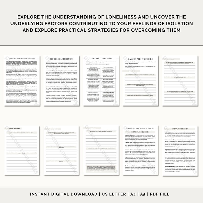 Overcome Loneliness Workbook Printable, Dealing With Loneliness, People ...