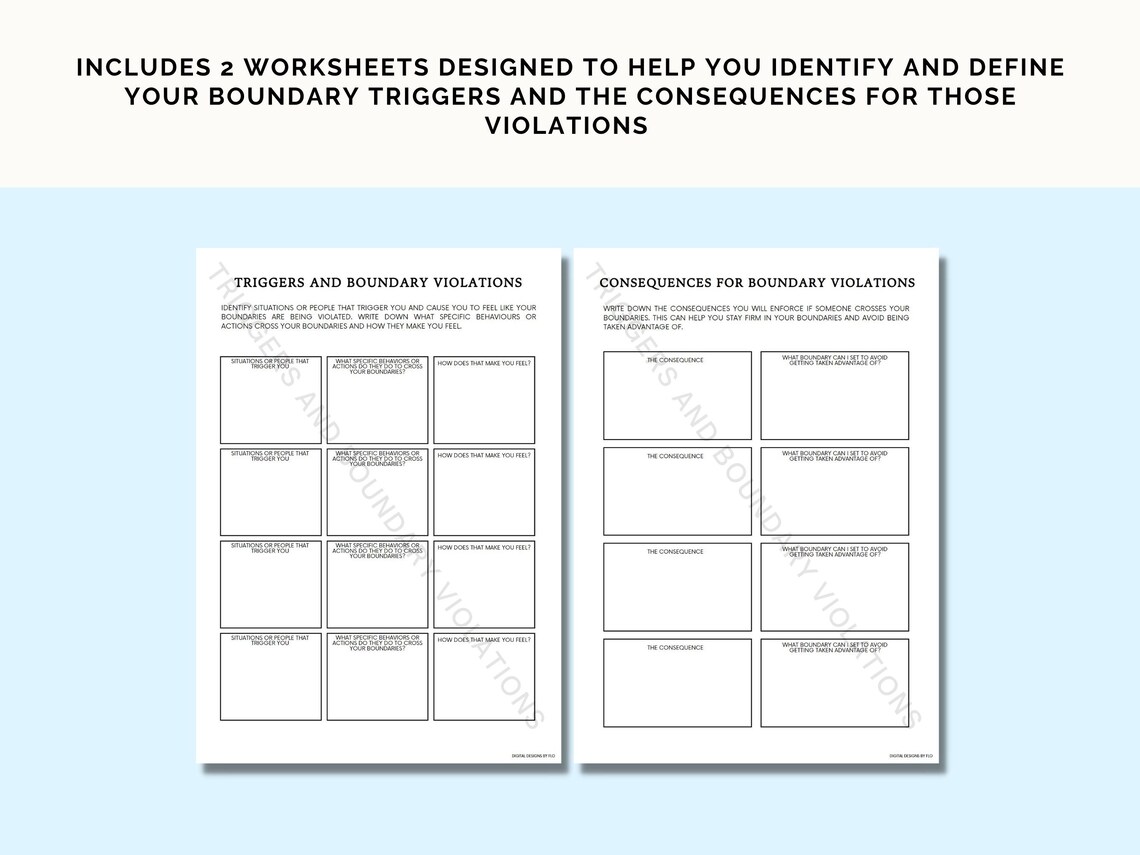 Triggers and Boundary Violations Worksheet, Setting Boundaries ...