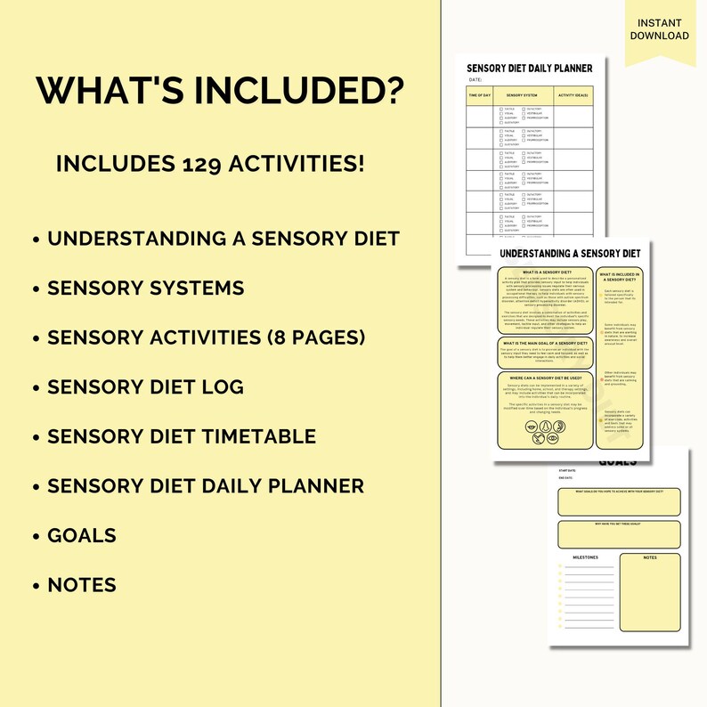 Sensory Diet Planner for Autism, ADHD, Sensory Processing Disorder ...