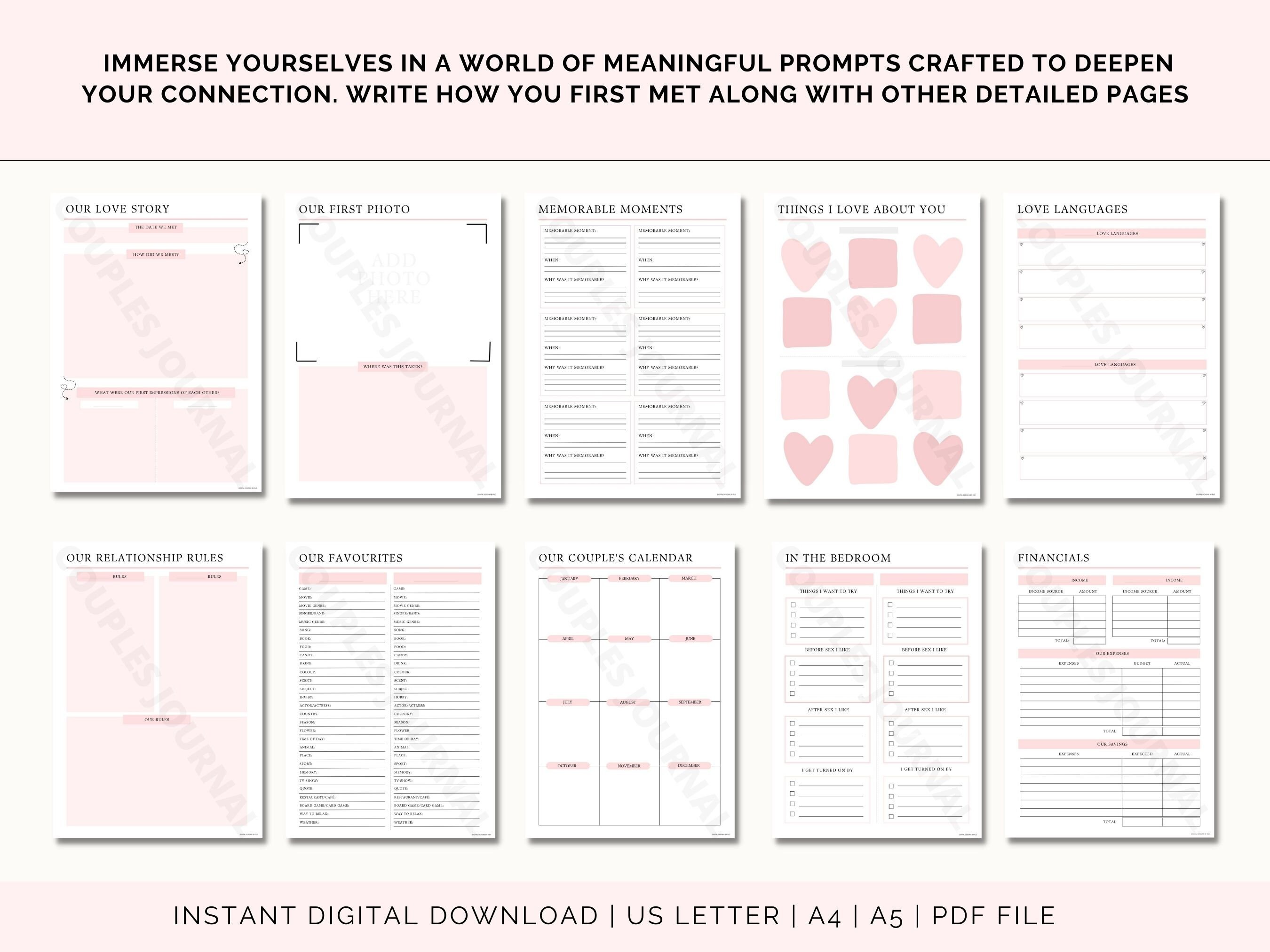 Printable Couple Journal, Relationship Planner, Relationship Goals ...
