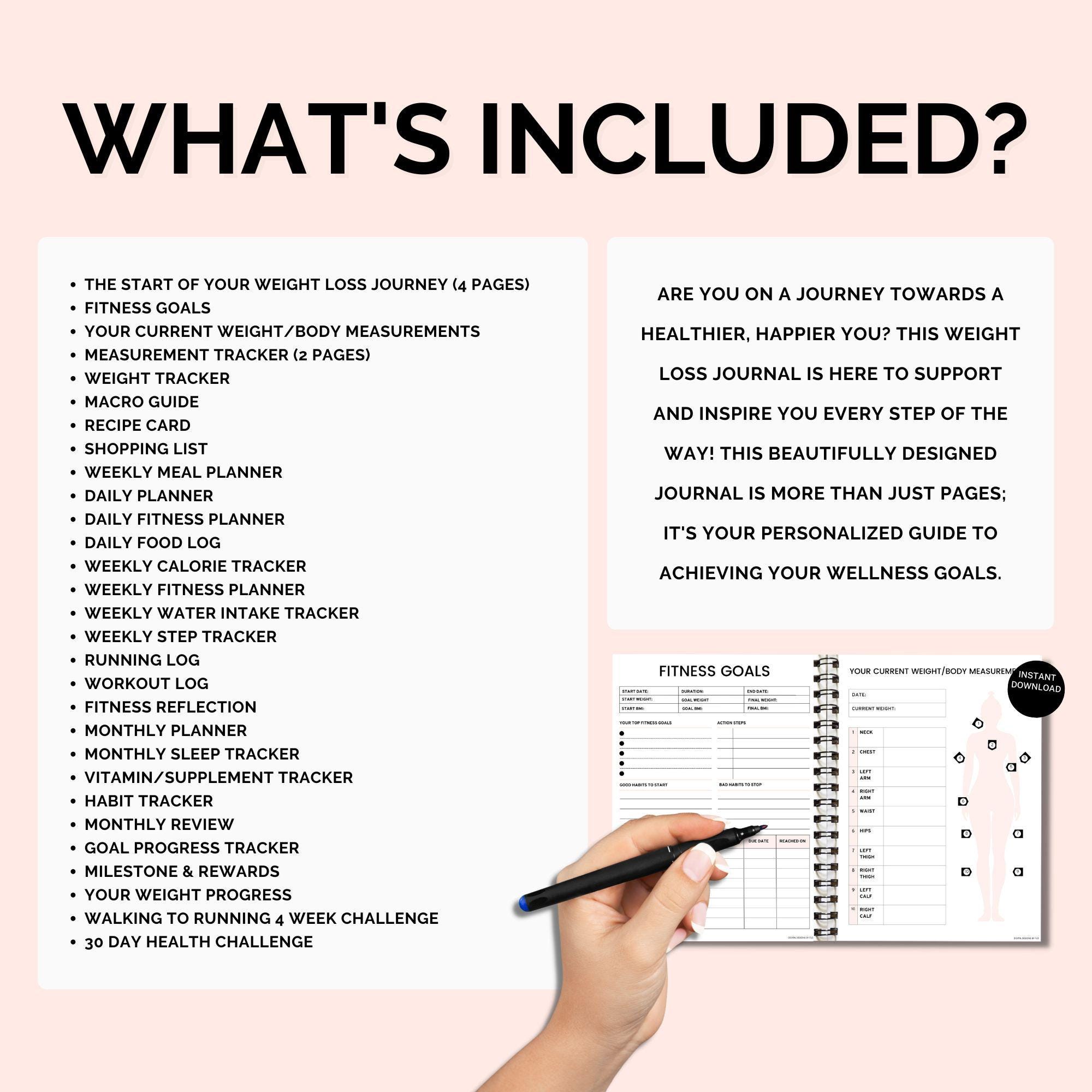 Printable Health and Fitness Journal, Weight Loss Tracker, Fitness ...