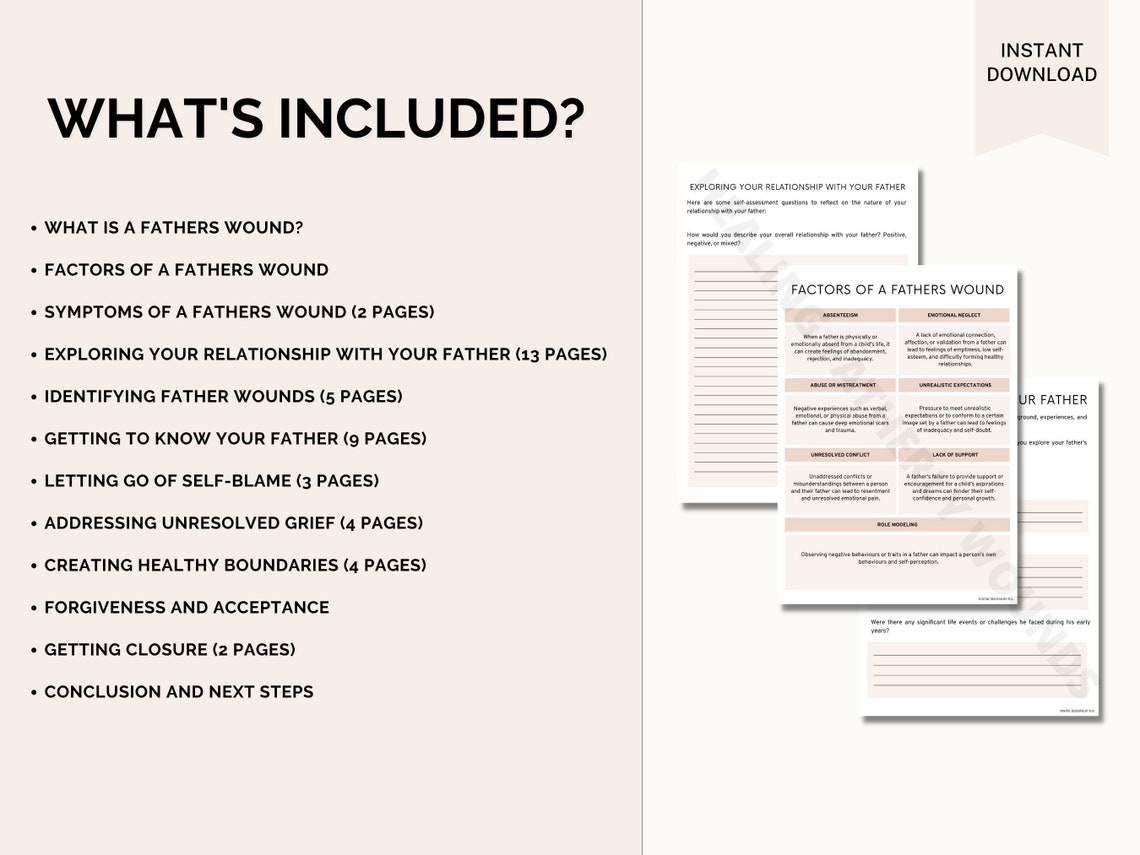 Healing Fatherly Wounds Worksheets, Inner Child Healing, Therapy ...