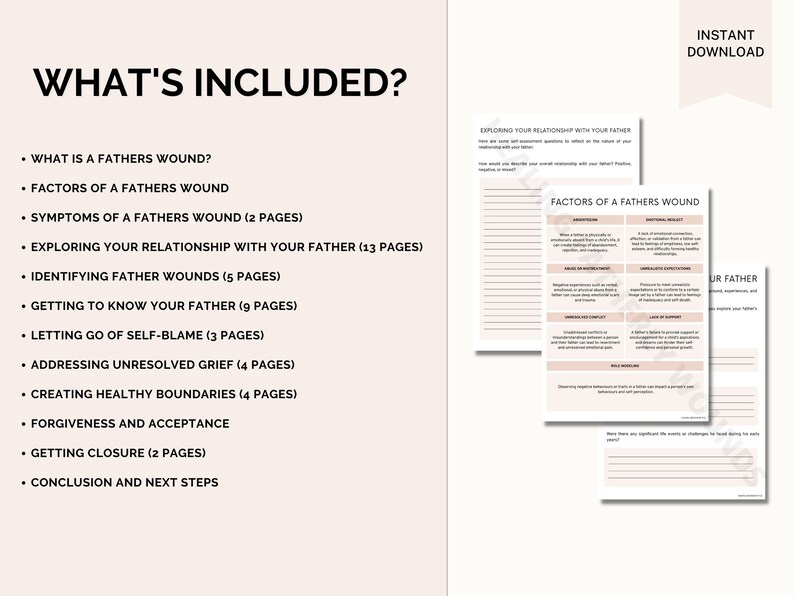 Healing Fatherly Wounds Worksheets, Inner Child Healing, Therapy ...