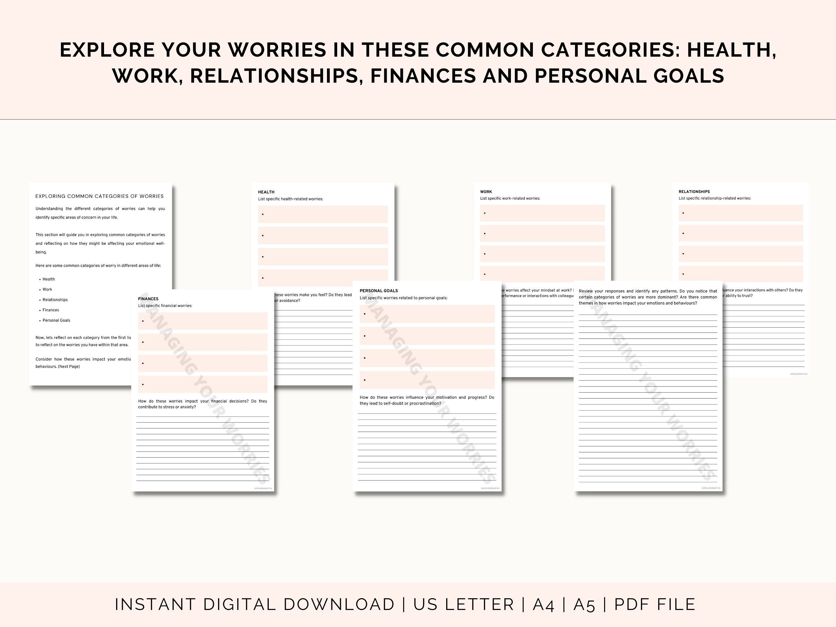 Managing Your Worries Worksheets, Anxiety Therapy Workbook, CBT ...