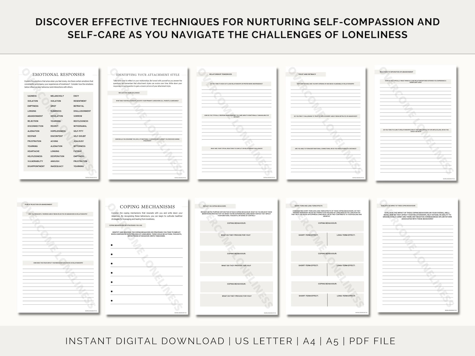Overcome Loneliness Workbook Printable, Dealing With Loneliness, People ...