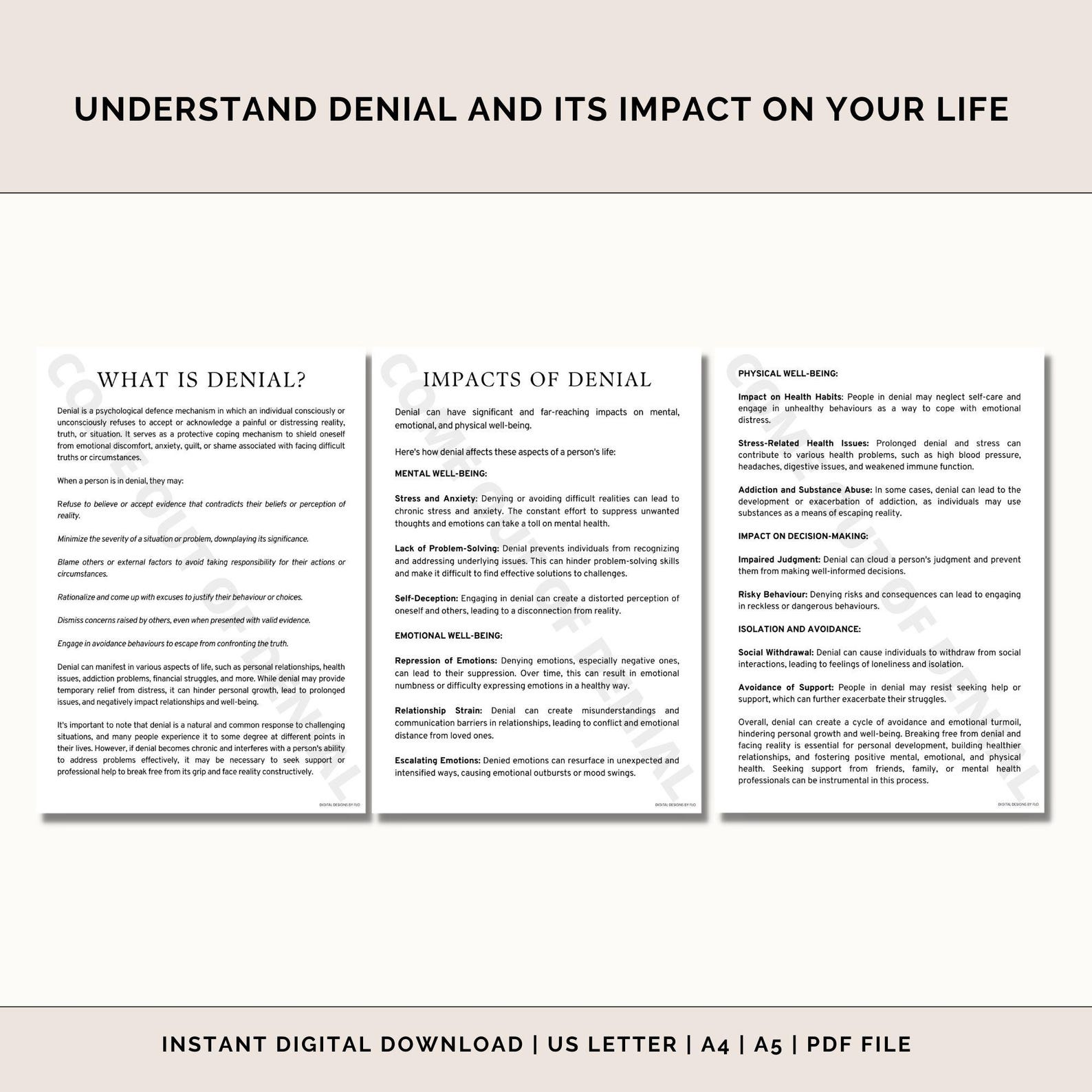 Managing Denial Workbook, Boundaries Workbook, Self Help, CBT Coping ...