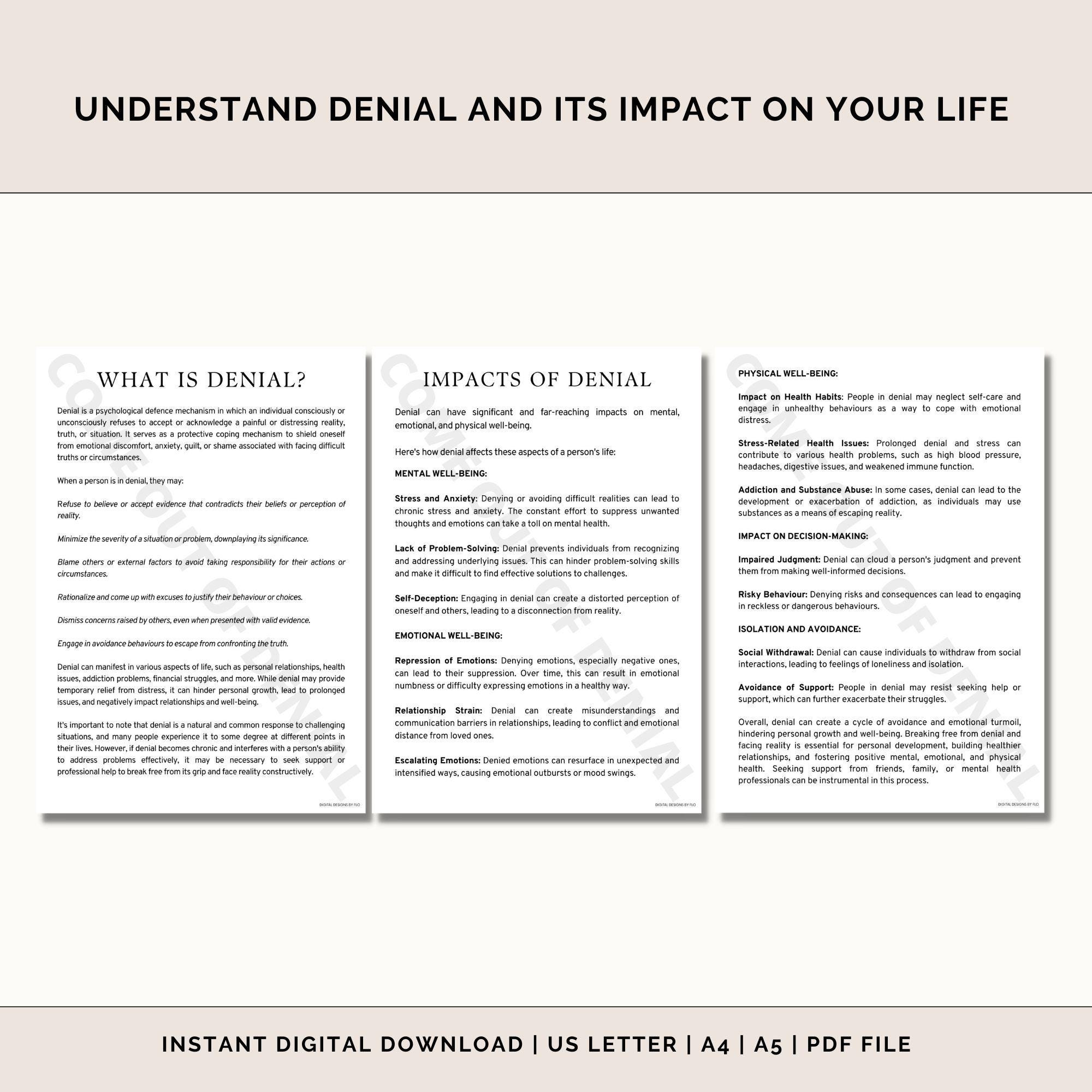 Managing Denial Workbook, Boundaries Workbook, Self Help, CBT Coping ...