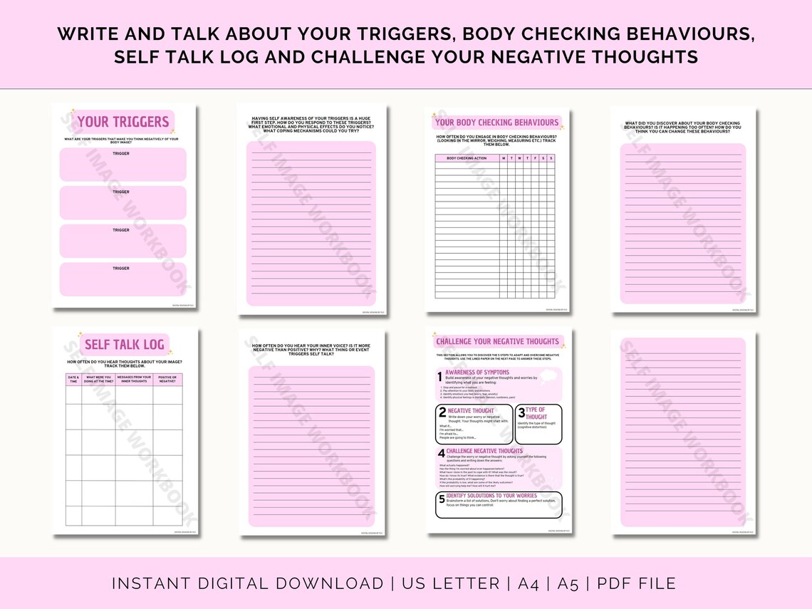 Body Image Worksheet, Body Positivity Workbook, Therapy Worksheet, Self ...