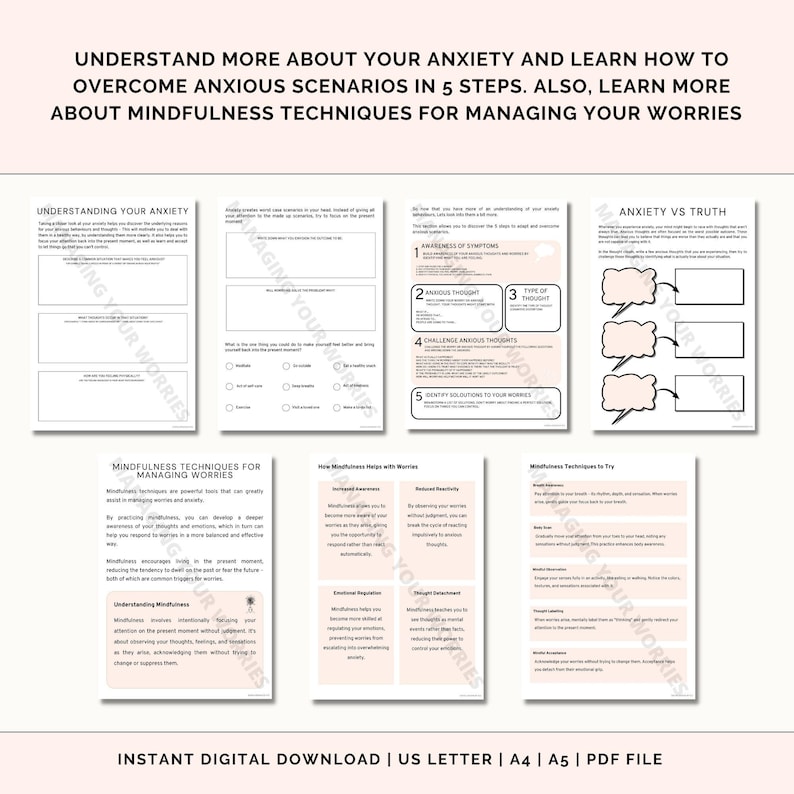 Managing Your Worries Worksheets, Anxiety Therapy Workbook, CBT ...