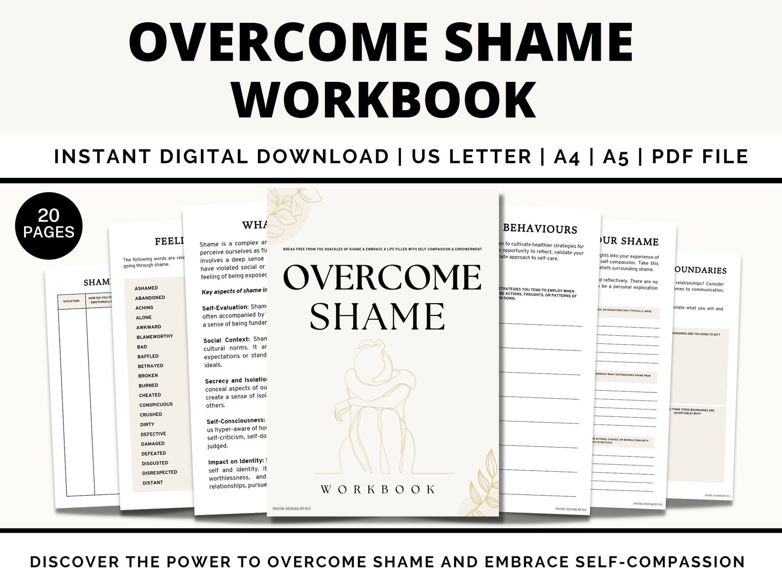 Overcome Shame Workbook Printable, Shame, Guilt, Embarrassment Distinct Emotions, Self-esteem ...