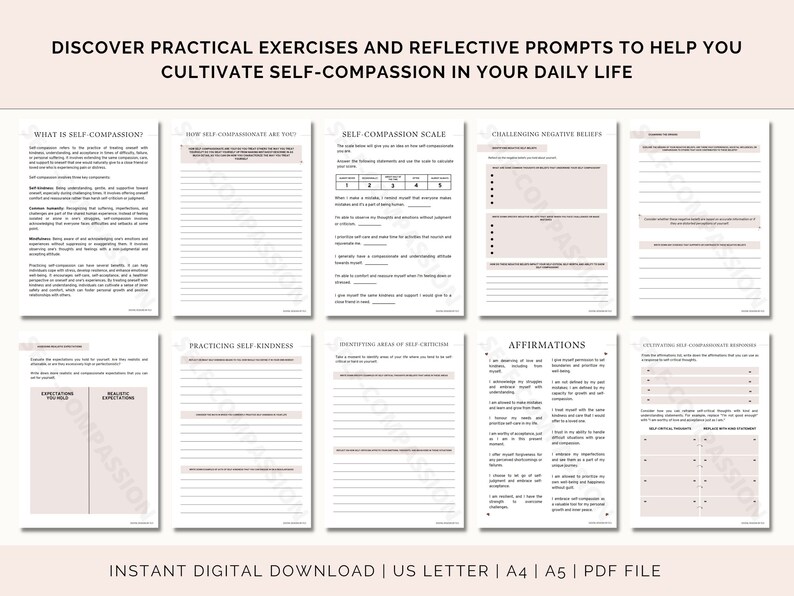 Self-compassion Workbook Printable, Self Care Journal, Therapy ...