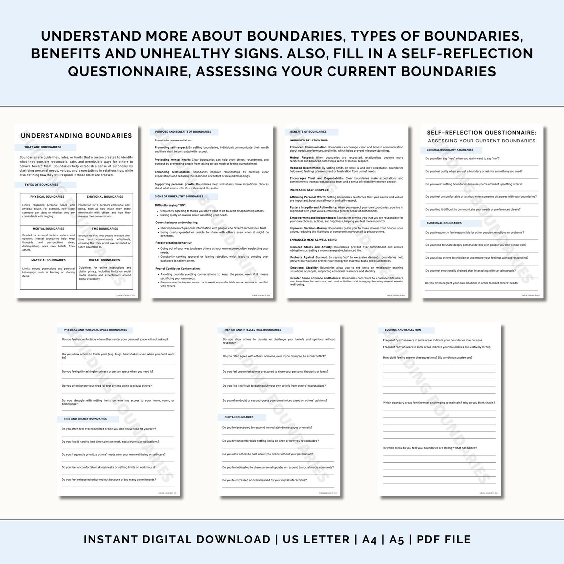 Boundaries Worksheets, Personal Boundary Setting Workbook, Therapy ...