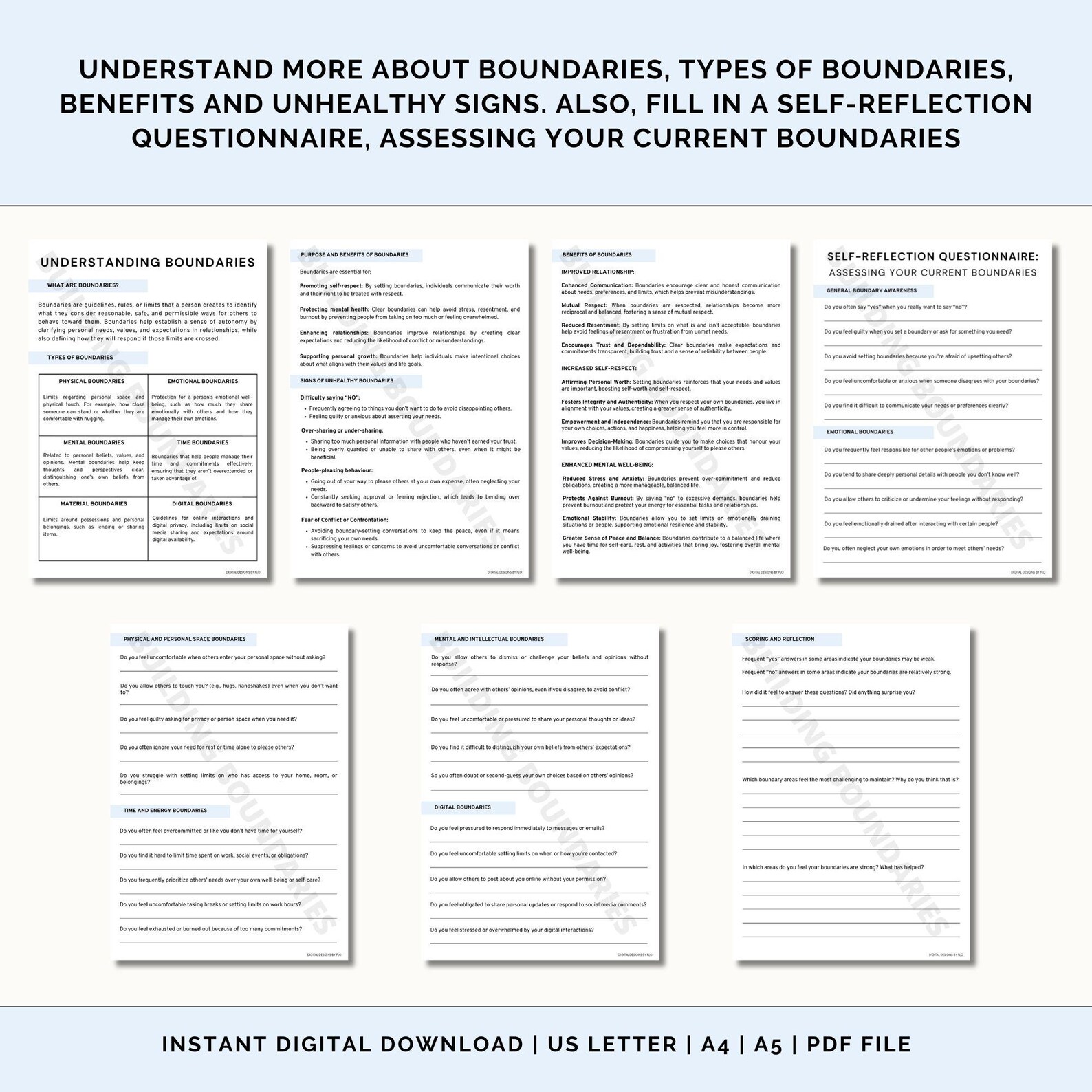Boundaries Worksheets, Personal Boundary Setting Workbook, Therapy ...