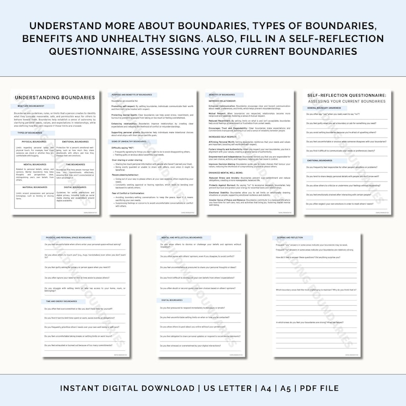 Boundaries Worksheets, Personal Boundary Setting Workbook, Therapy ...