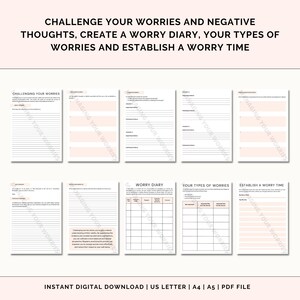 Managing Your Worries Worksheets, Anxiety Therapy Workbook, CBT ...