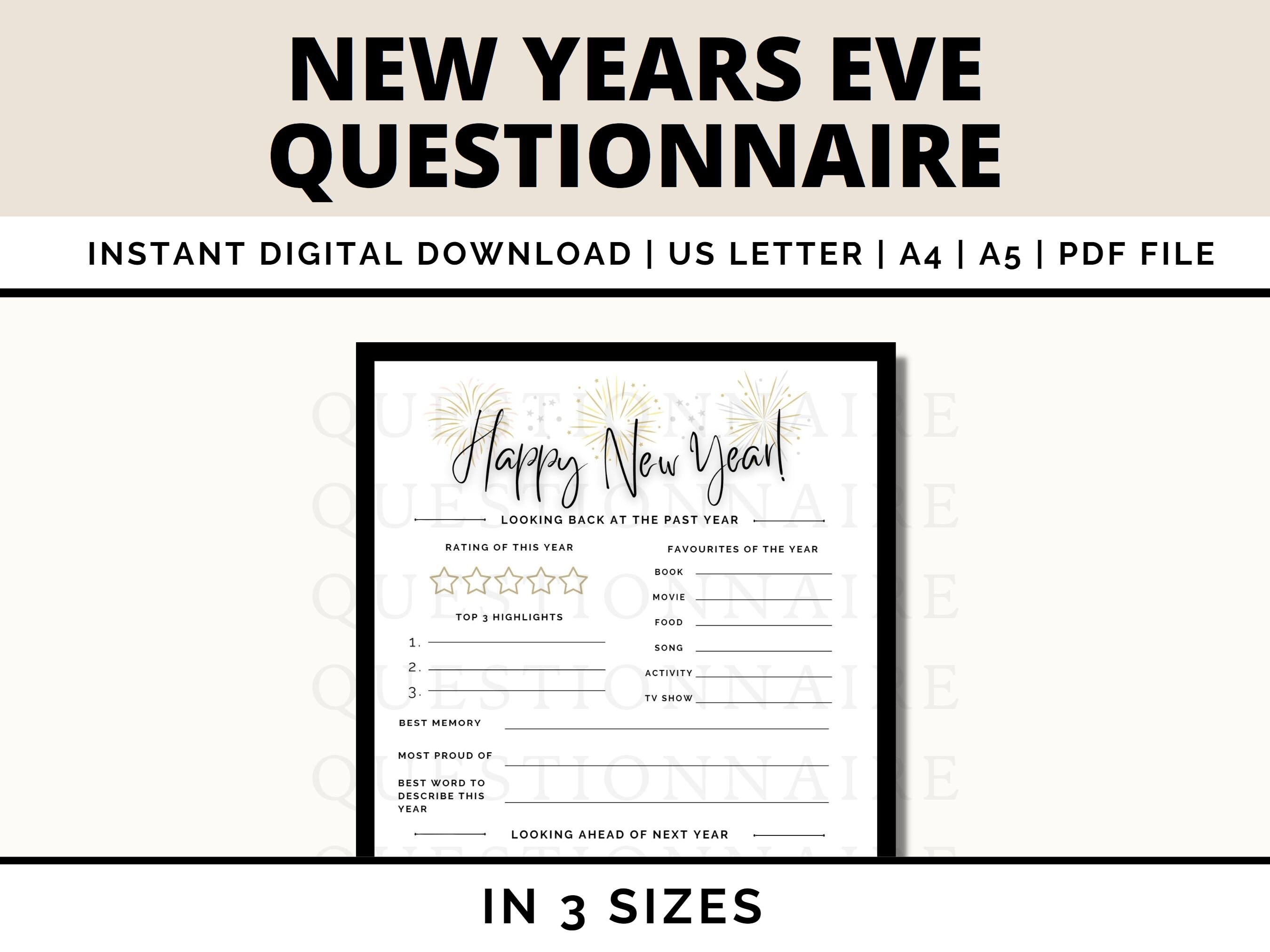 New Years Eve Questionnaire, Printable New Year 2023, New Years Eve ...