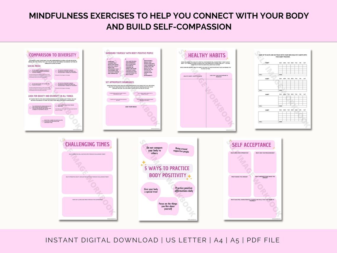 Body Image Worksheet, Body Positivity Workbook, Therapy Worksheet, Self ...